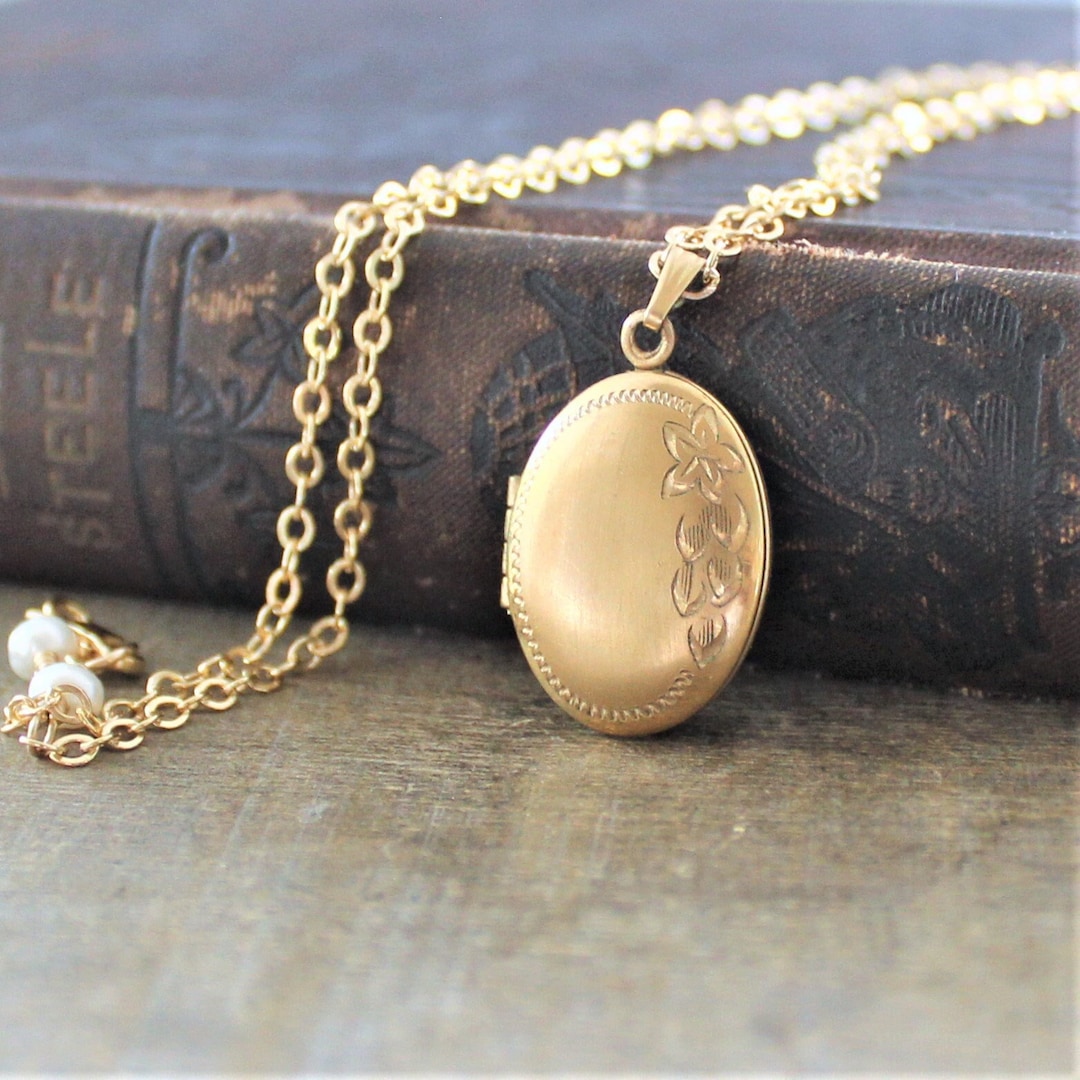 June Birthstone Locket Necklace, Gold Oval Locket, Pearl Locket, Gold ...