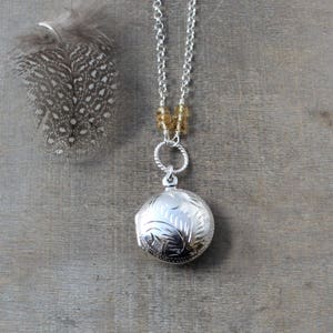 Citrine Locket, November Birthstone Locket, Round Locket Necklace ...