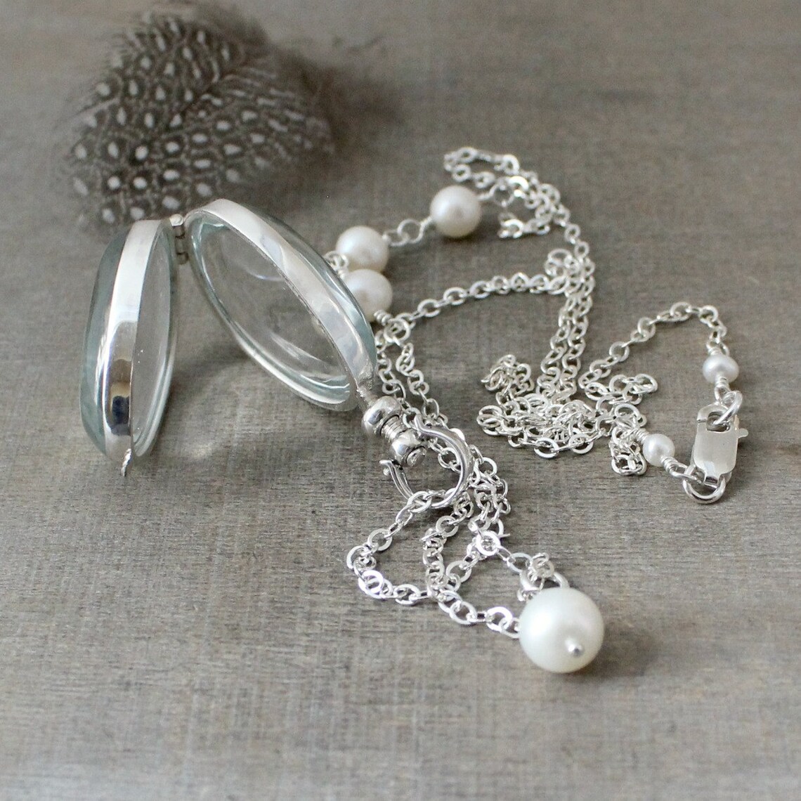 Silver Glass Locket Bride Bridal Locket Pearl Locket - Etsy