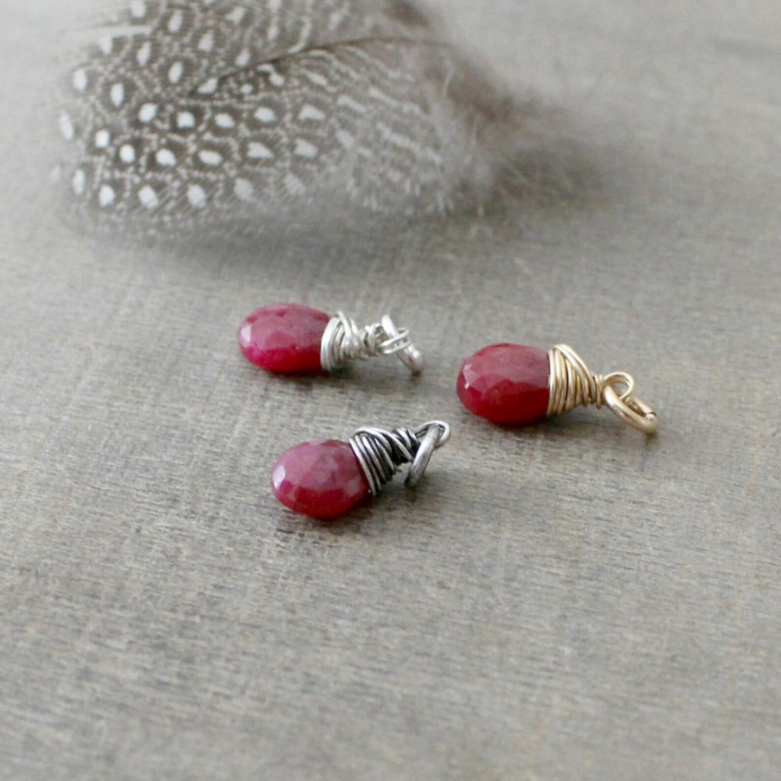 Genuine Ruby Charm July Birthstone Charm Wire Wrapped - Etsy