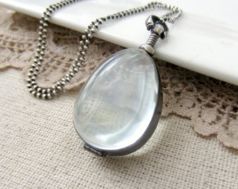 Clear Locket Necklace Glass Photo Locket Oxidize Sterling | Etsy