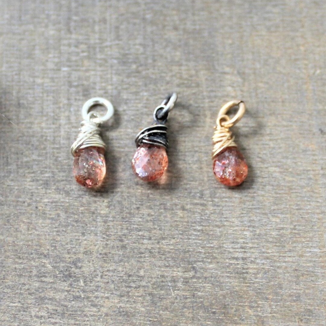 Tiny Sunstone Charm, Sunstone Pendant, Healing Stone, Wire Wrapped ...