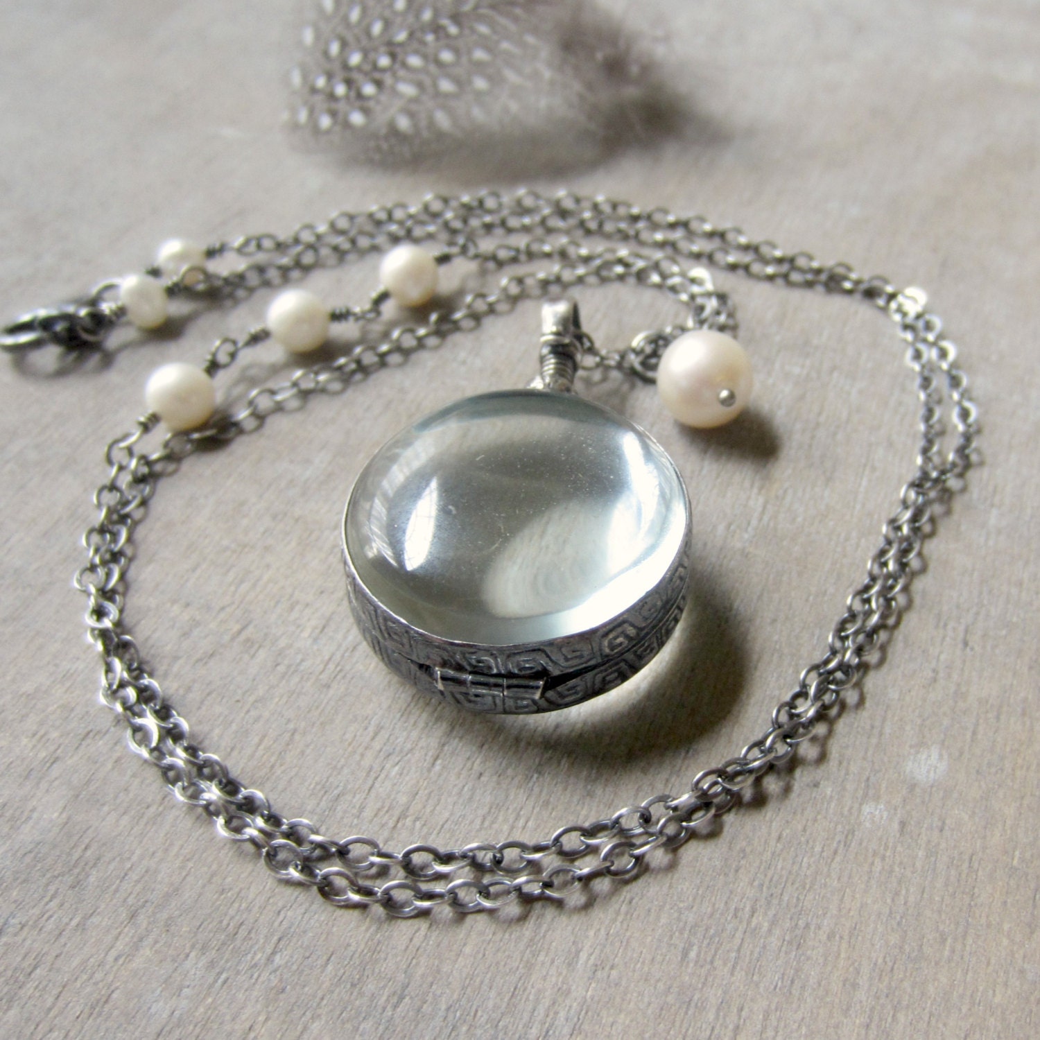 Round Glass Locket Silver Photo Locket Necklace Oxidize - Etsy