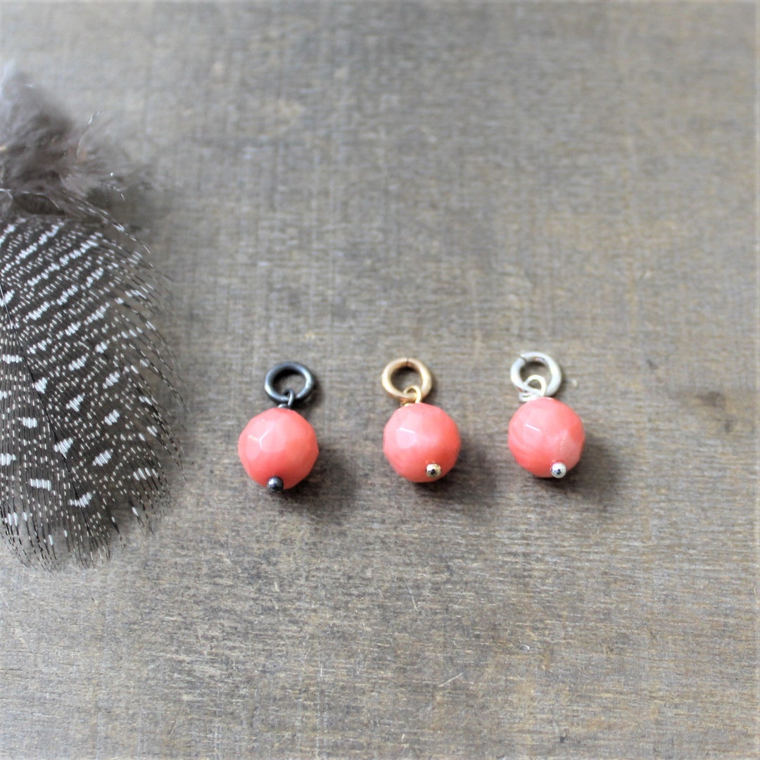 Pink Coral Charm, Coral Pendant, Round Coral Charm, Add A Dangle, Small ...