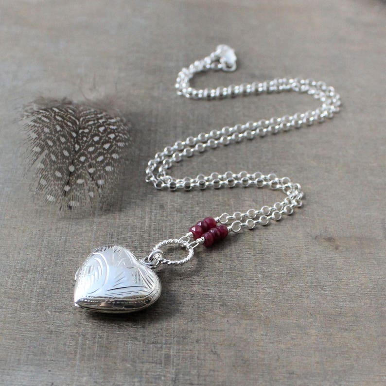 Ruby Locket, July Birthstone Locket, Photo Locket Necklace, Sterling ...