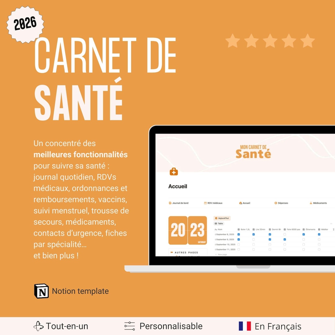 Template Notion Santé • Carnet De Santé Digital • Health Tracker ...