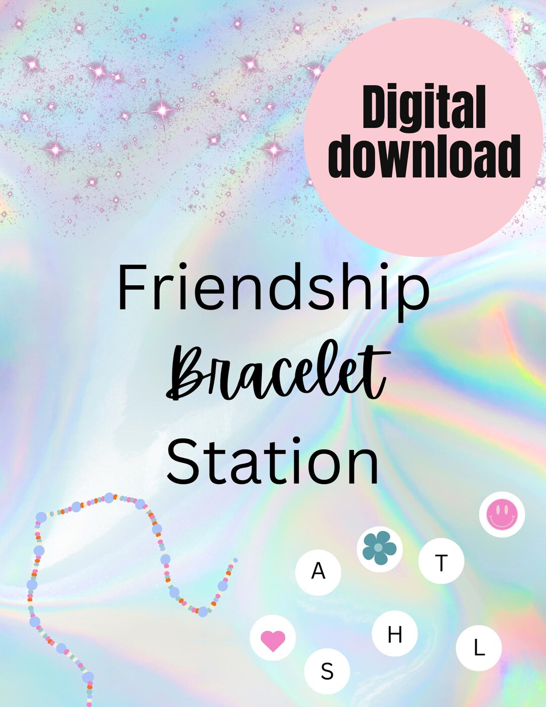 Friendship Bracelet Station Poster for Party, Holographic Era Party ...