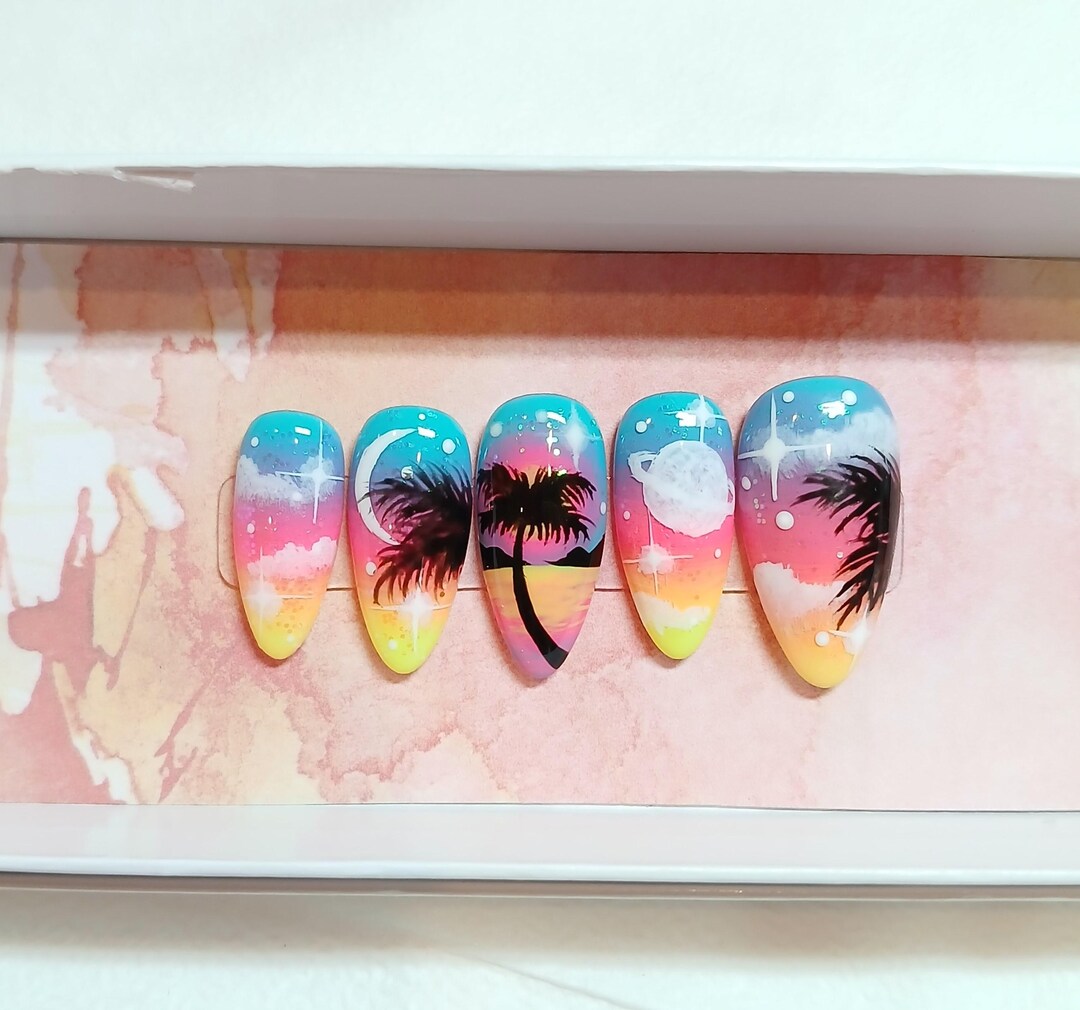 Out of This World Tropical Sunset Nails/press on Nails/gel Nails/ombre ...
