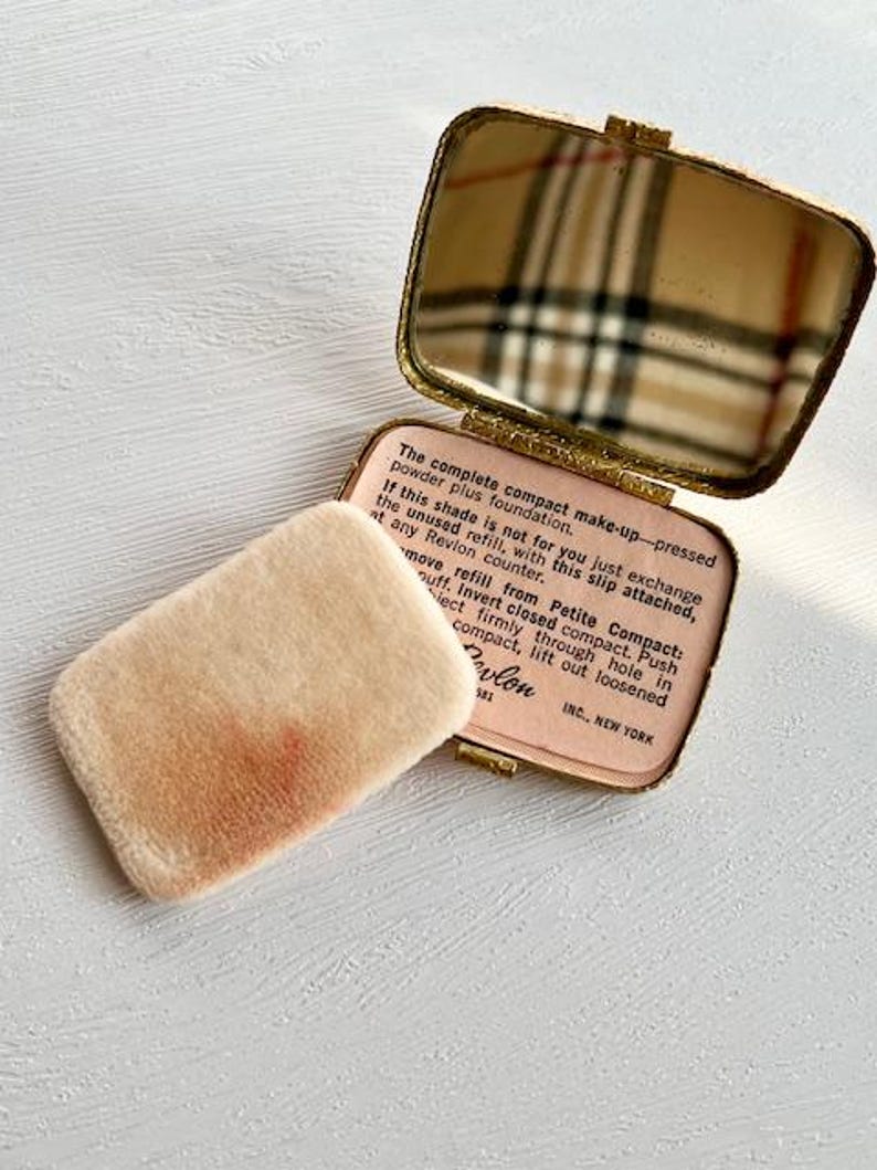1950s Vintage Revlon Love Pat Floral Motif Gold Rectangle Beige 0678 ...