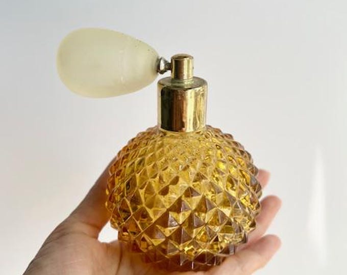 Before 2000s Vintage Amber Glass Perfume Bottle Atomizer Diamond Point ...