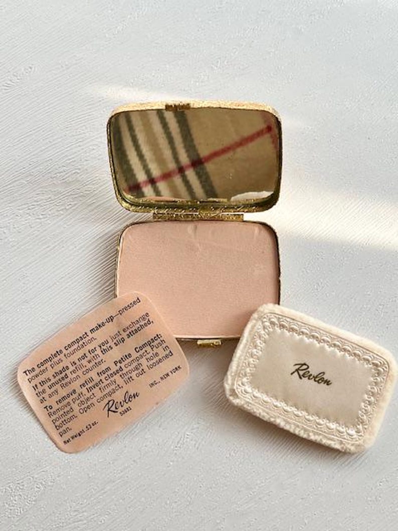 1950s Vintage Revlon Love Pat Floral Motif Gold Rectangle Beige 0678 ...