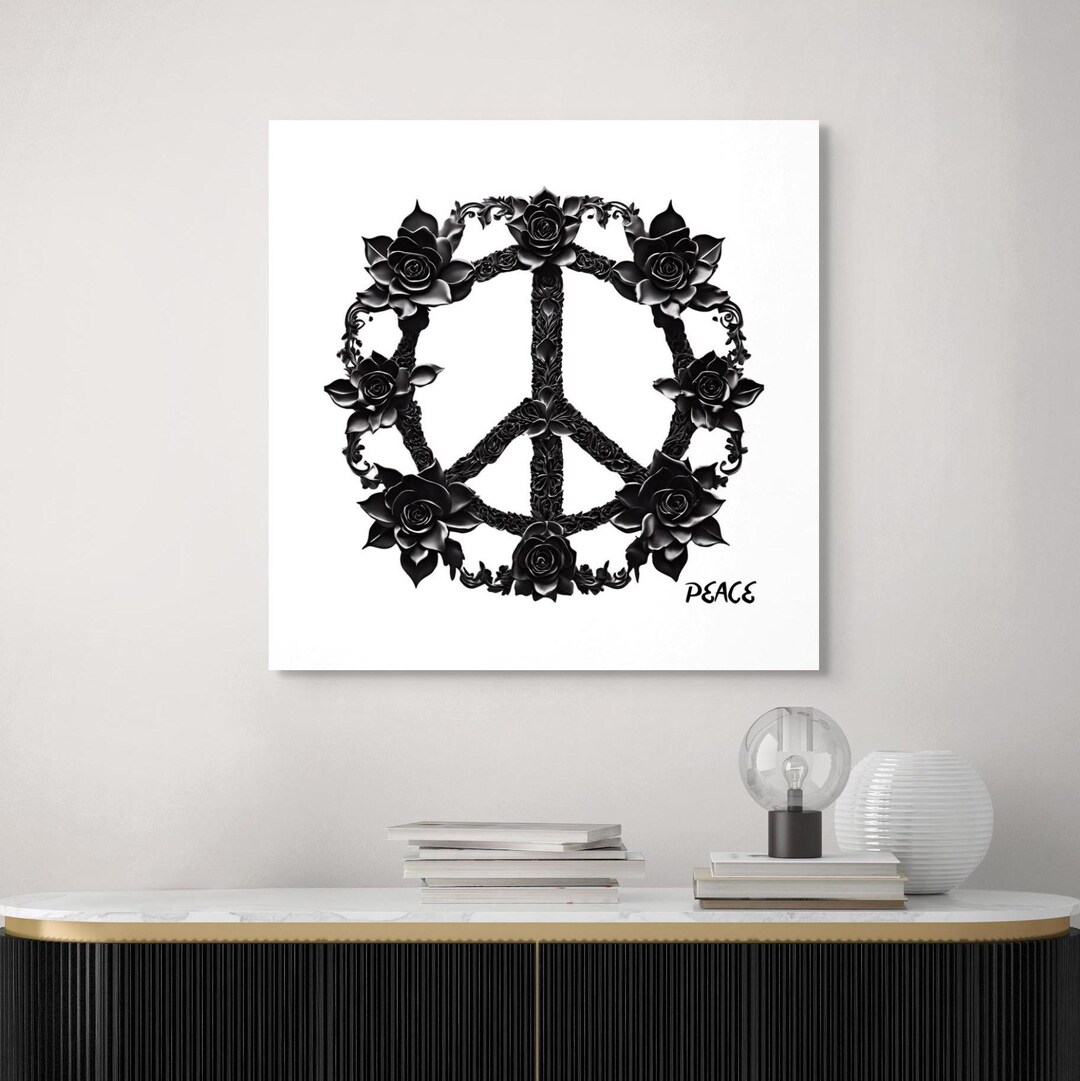 PEACE Symbol Art, Black Peace Symbol, Rose Design, Downloadable Art ...