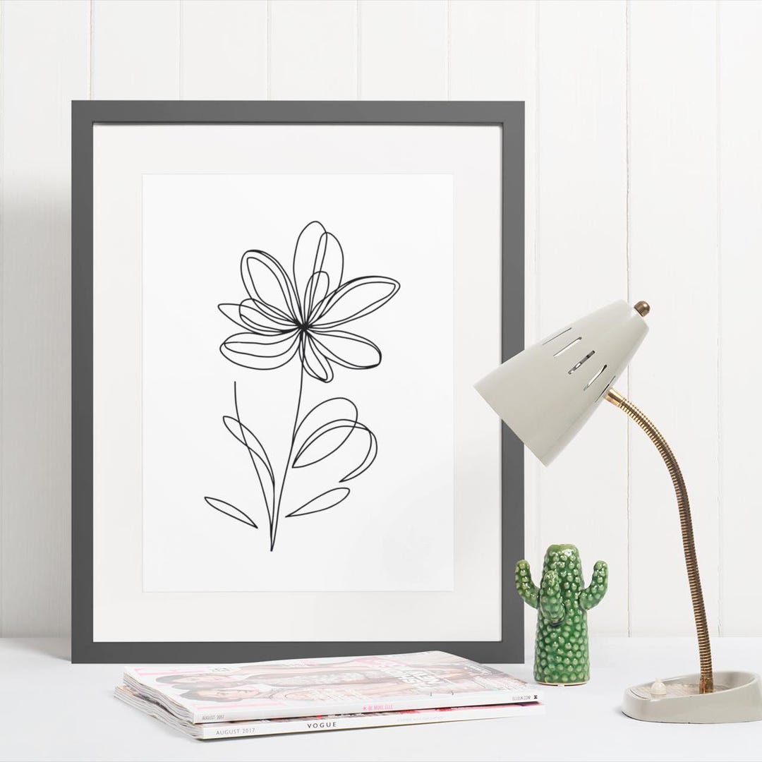 Flower Poster Sketch Black and White Elegant Minimalist Floral Art ...