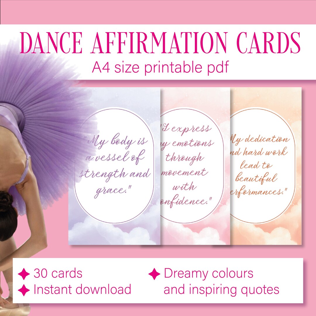 Dance Affirmation Cards, Digital Affirmation Cards, 30 Printable Cards ...