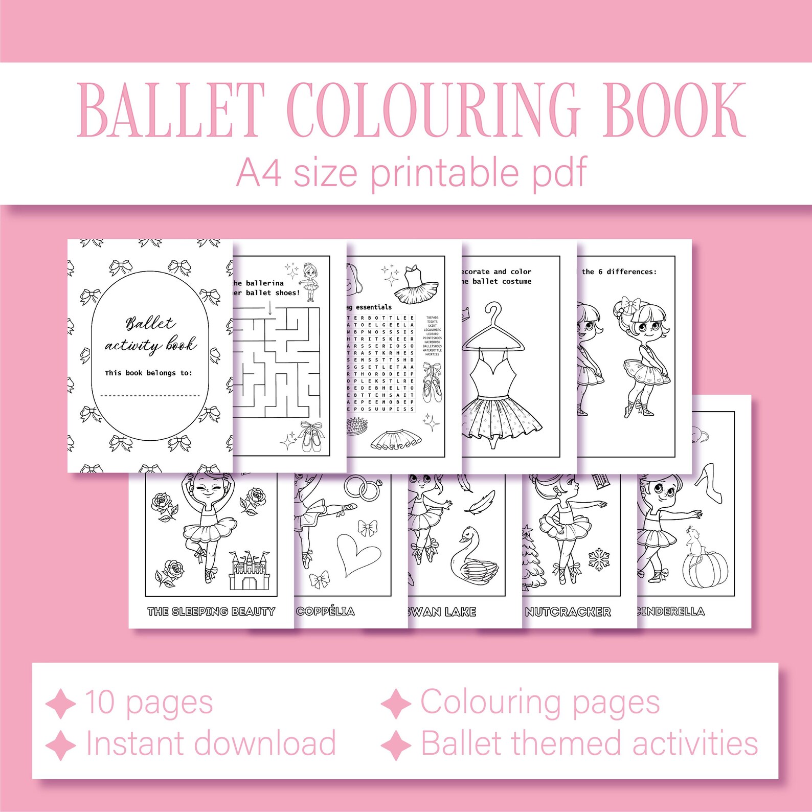 Ballet Colouring Book, Colouring Book, Ballet Activity Book, 10 ...
