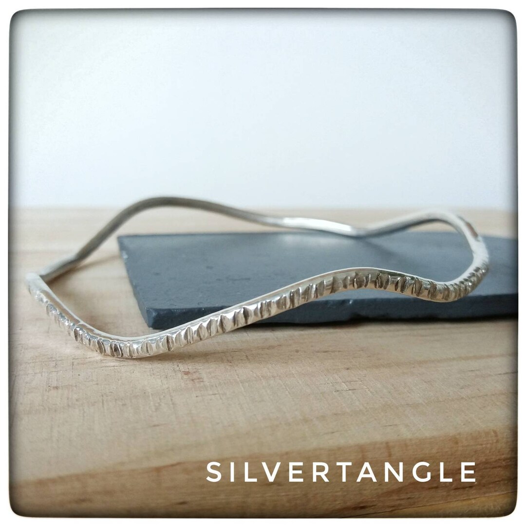 Silver Organic Shape Bangle - Grooved Silver - Textured Finish - Wavy ...