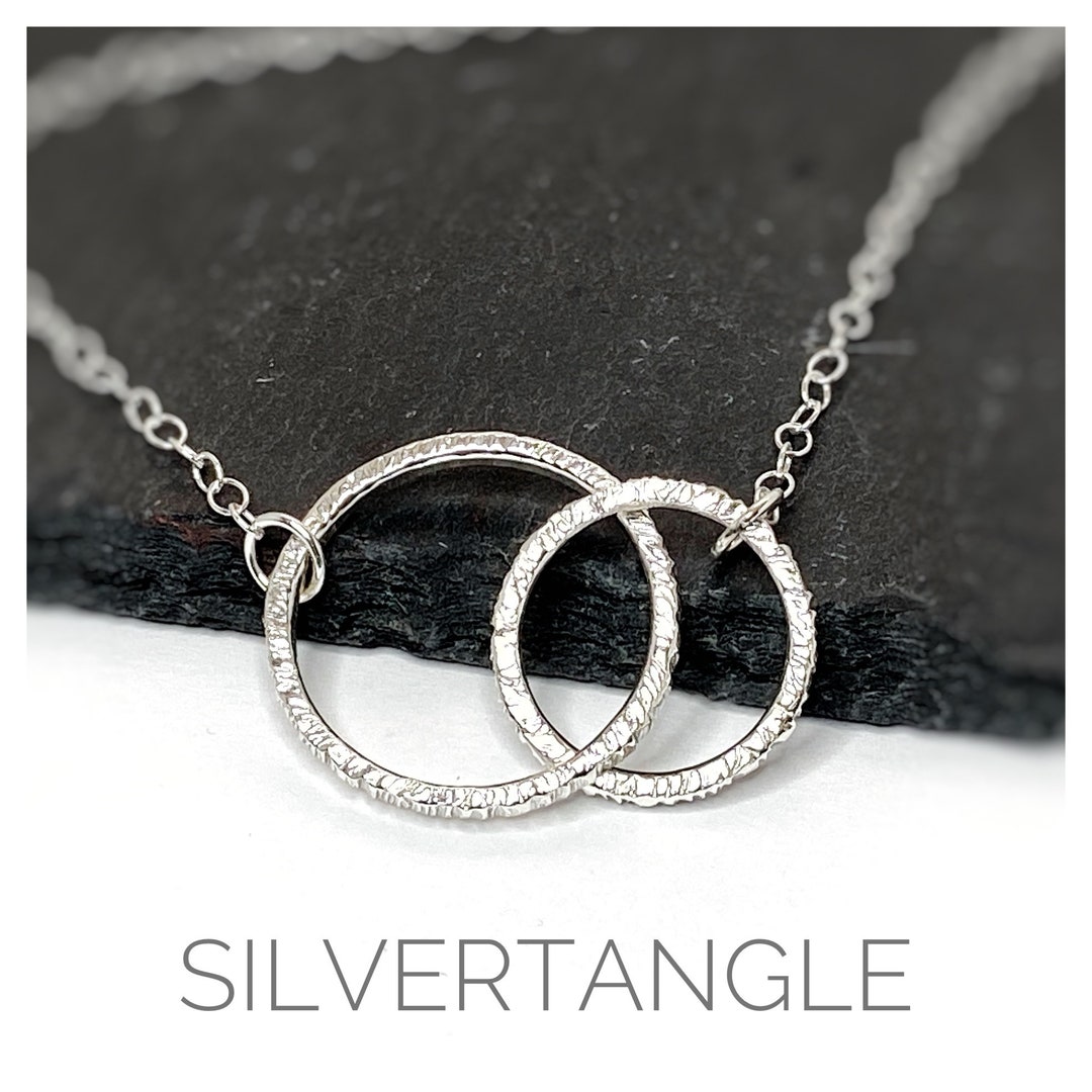 Silver Interlocking Circles Necklace - Entwined Circles Necklace - Double Circle Necklace ...