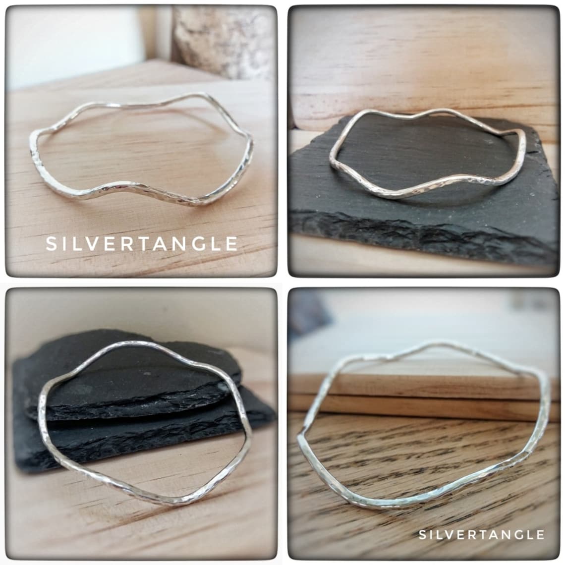 Silver Organic Shape Hammered Bangle - Silver Wavy Hallmarked Bangle ...