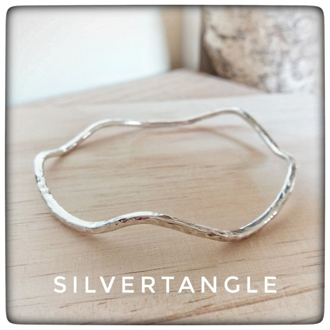 Silver Organic Shape Hammered Bangle - Silver Wavy Hallmarked Bangle ...