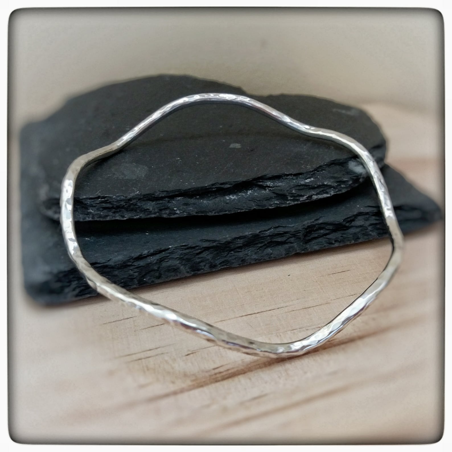 Silver Organic Shape Hammered Bangle - Silver Wavy Hallmarked Bangle ...