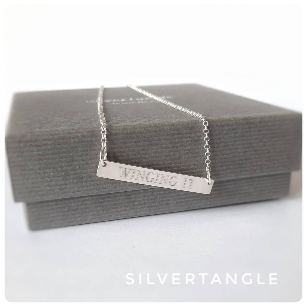 Sterling Silver Bar Necklace Slogan Necklace Winging It Necklace Silver ...