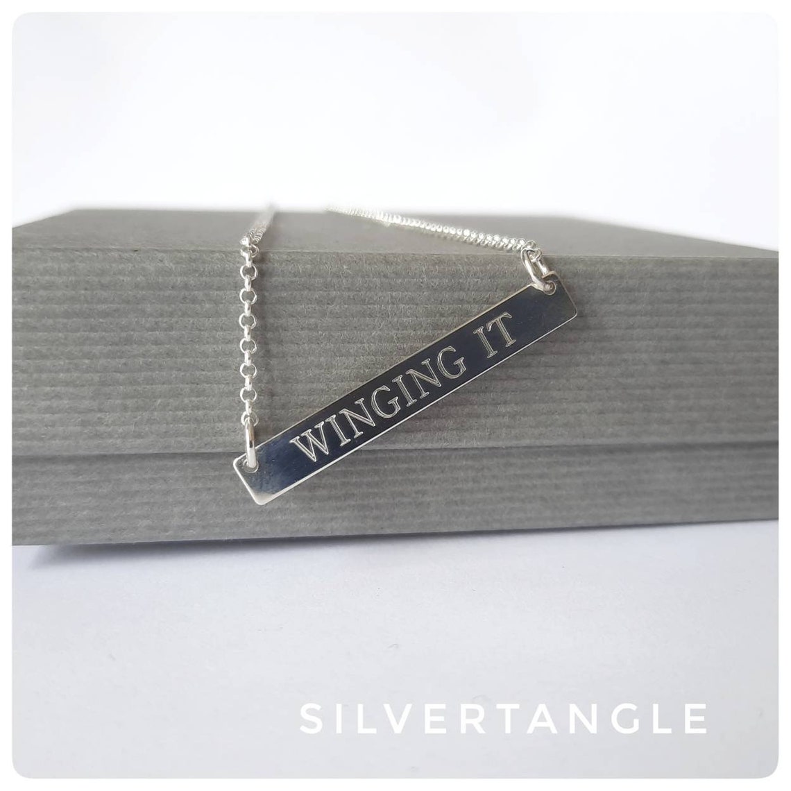 Sterling Silver Bar Necklace Slogan Necklace Winging It - Etsy