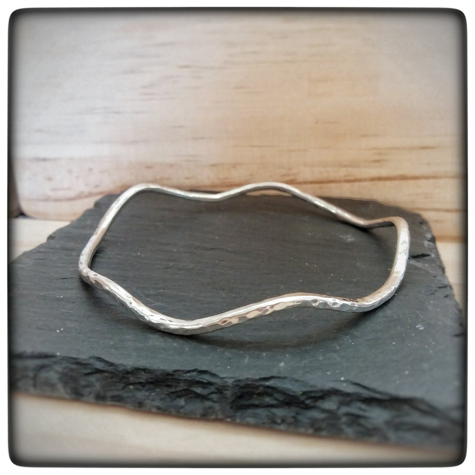 Silver Organic Shape Hammered Bangle - Silver Wavy Hallmarked Bangle ...