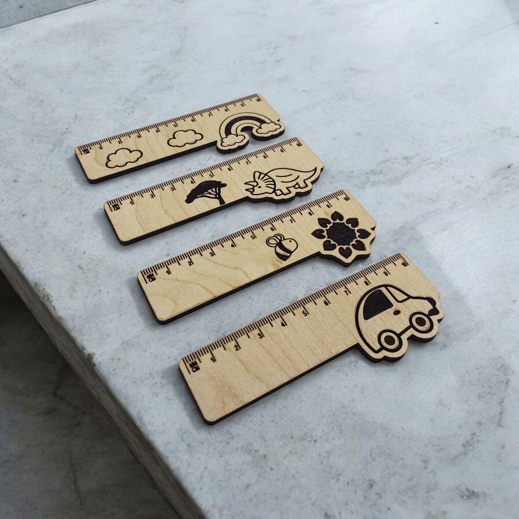 Wooden Rulers for Kids – Cute Dinosaur, Rainbow, Bee, Car Designs, 10cm ...