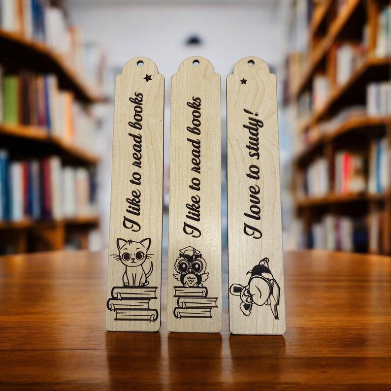 Wooden Animal Bookmarks for Kids – Laser Engraved Cat, Owl, Bee Designs ...