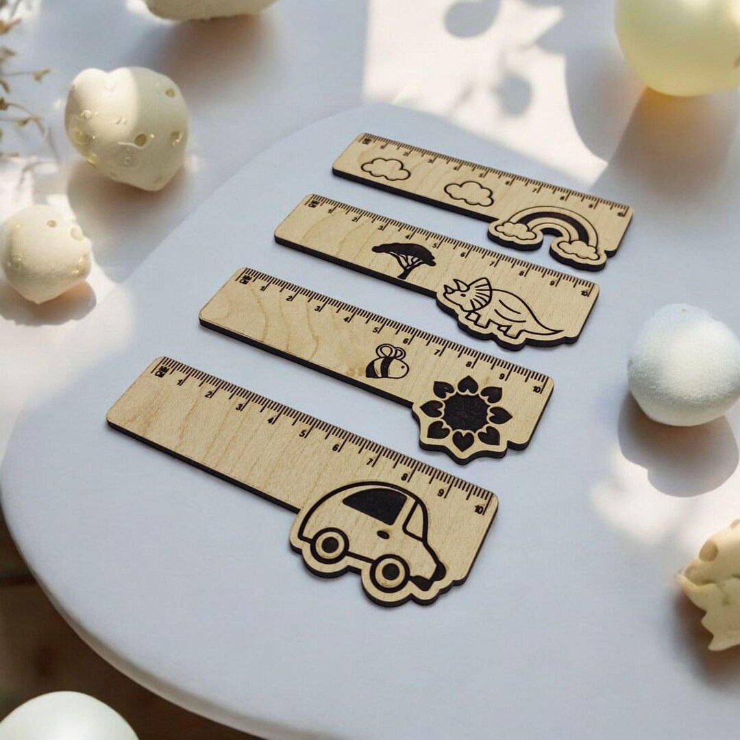 Wooden Rulers for Kids – Cute Dinosaur, Rainbow, Bee, Car Designs, 10cm ...