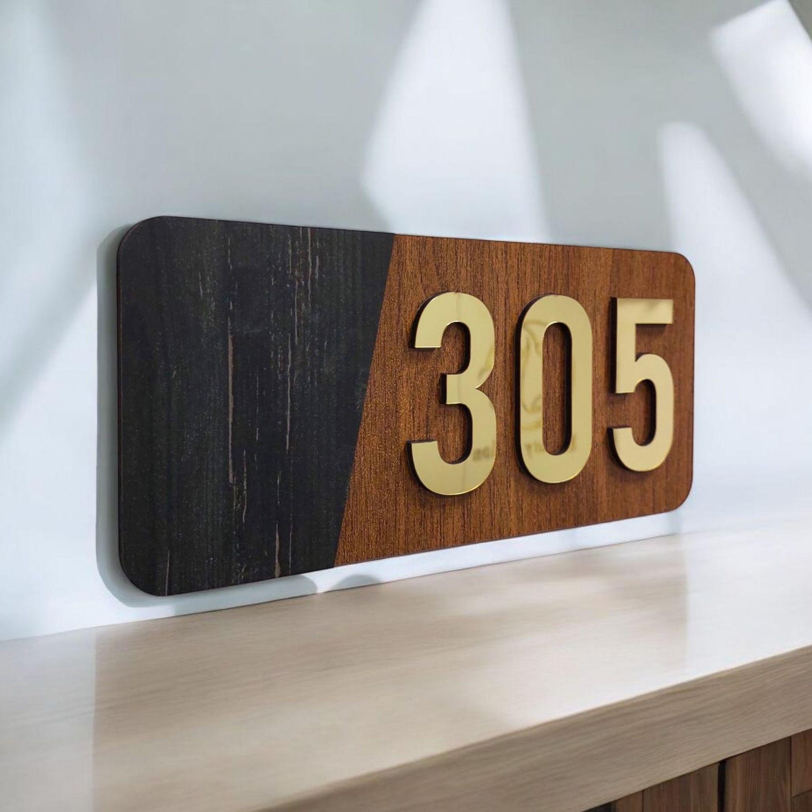 Modern Wood Acrylic House Number Sign – Luxury Minimalist Room Number ...