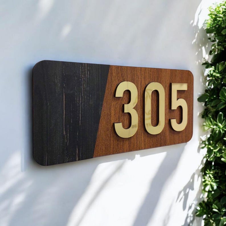 Modern Wood Acrylic House Number Sign – Luxury Minimalist Room Number ...