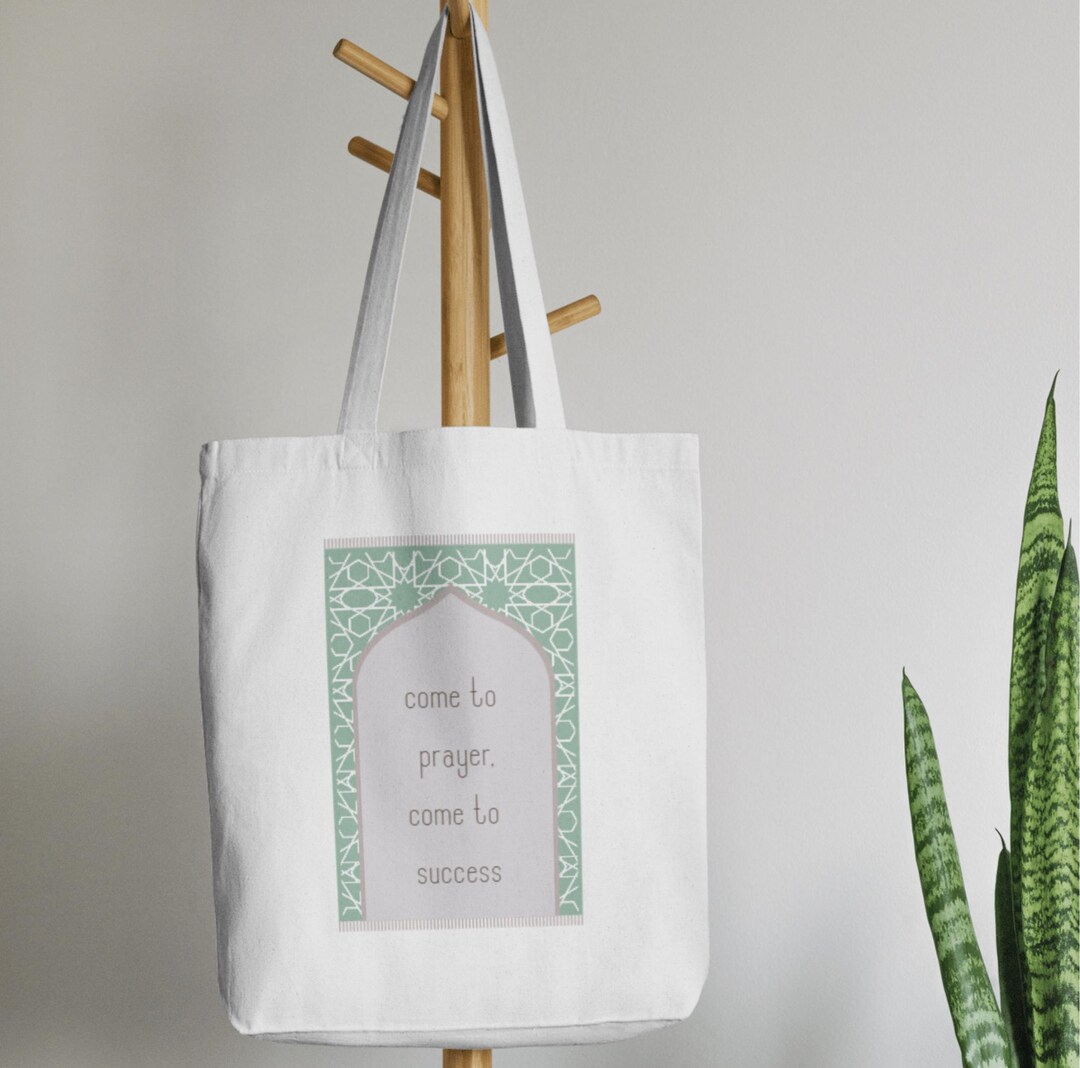 Muslim Tote Bag, Muslim Green Prayer Rug Design, Come to Prayer Come to ...
