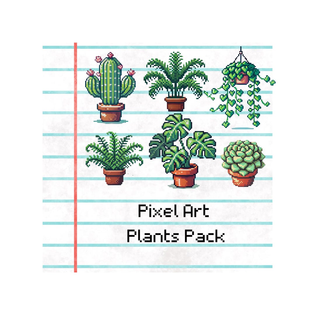 Pixel Art Plants Clipart Pack 6 Cute PNG Images Transparent Background ...