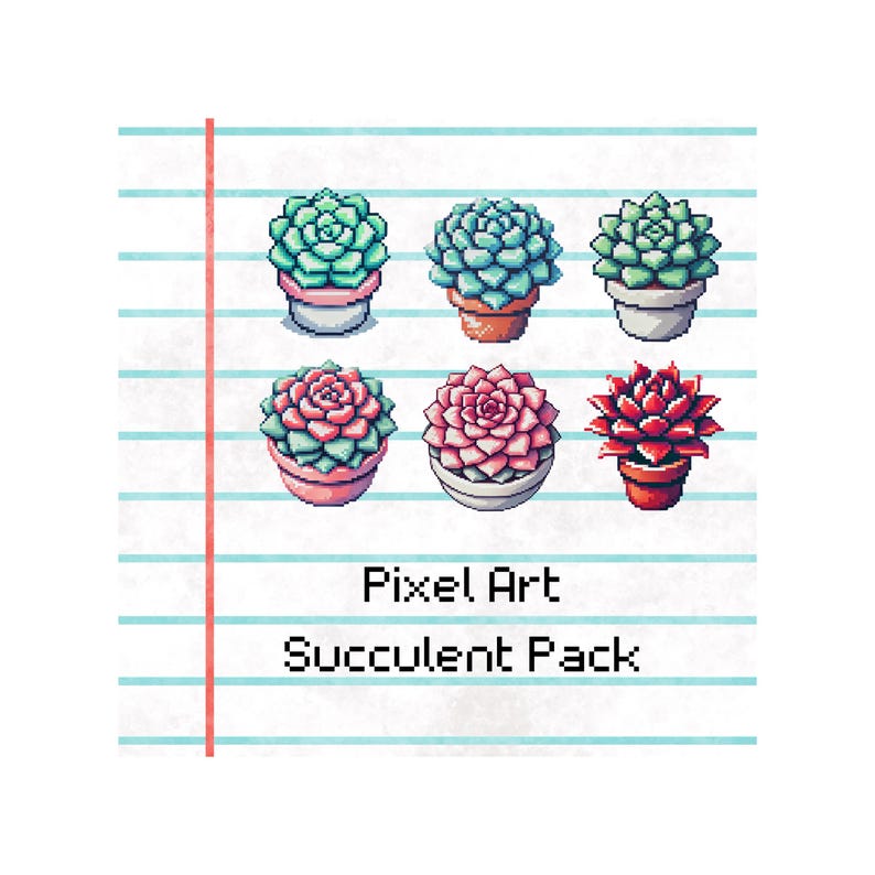 Pixel Art Badges Succulent Clipart Pack 6 Cute PNG Images Transparent ...