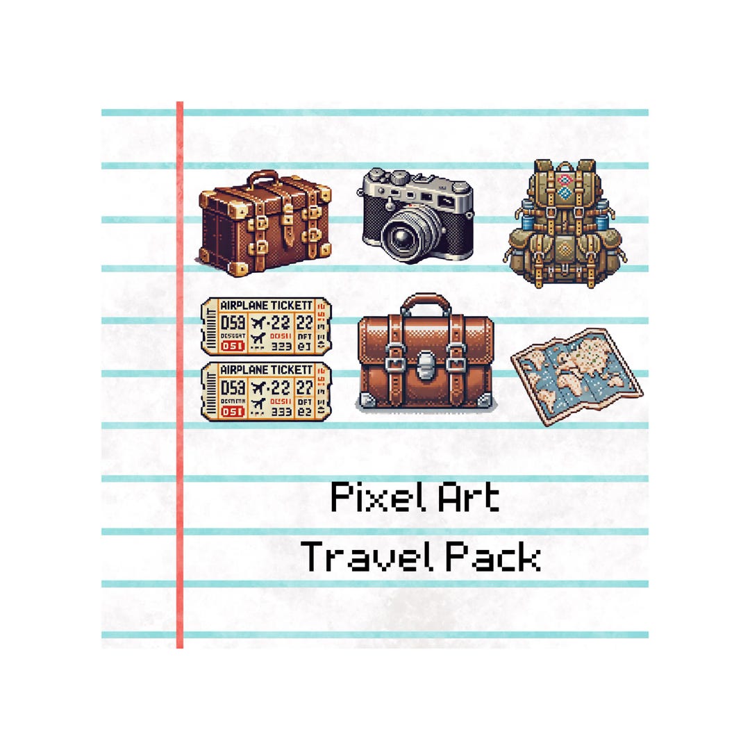 Pixel Art Travel Essentials Clipart Pack 6 PNG Images With Transparent ...