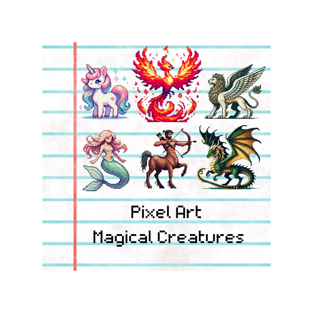 Pixel Art Badges Magical Creatures Clipart Pack 6 Enchanting PNG Images ...