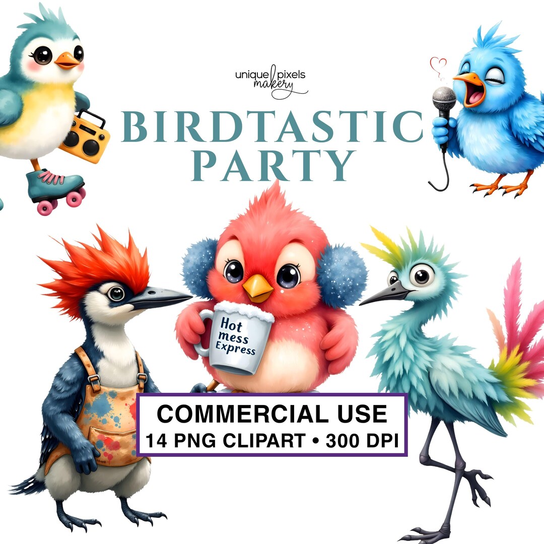 Bird Party Clipart Watercolor PNG | Funny Birds Illustration | Owl Blue ...