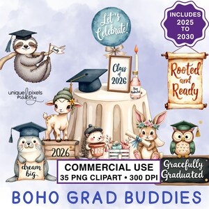 Graduation Animals Clipart Watercolor PNG | Cute Grad Bunny, Penguin ...