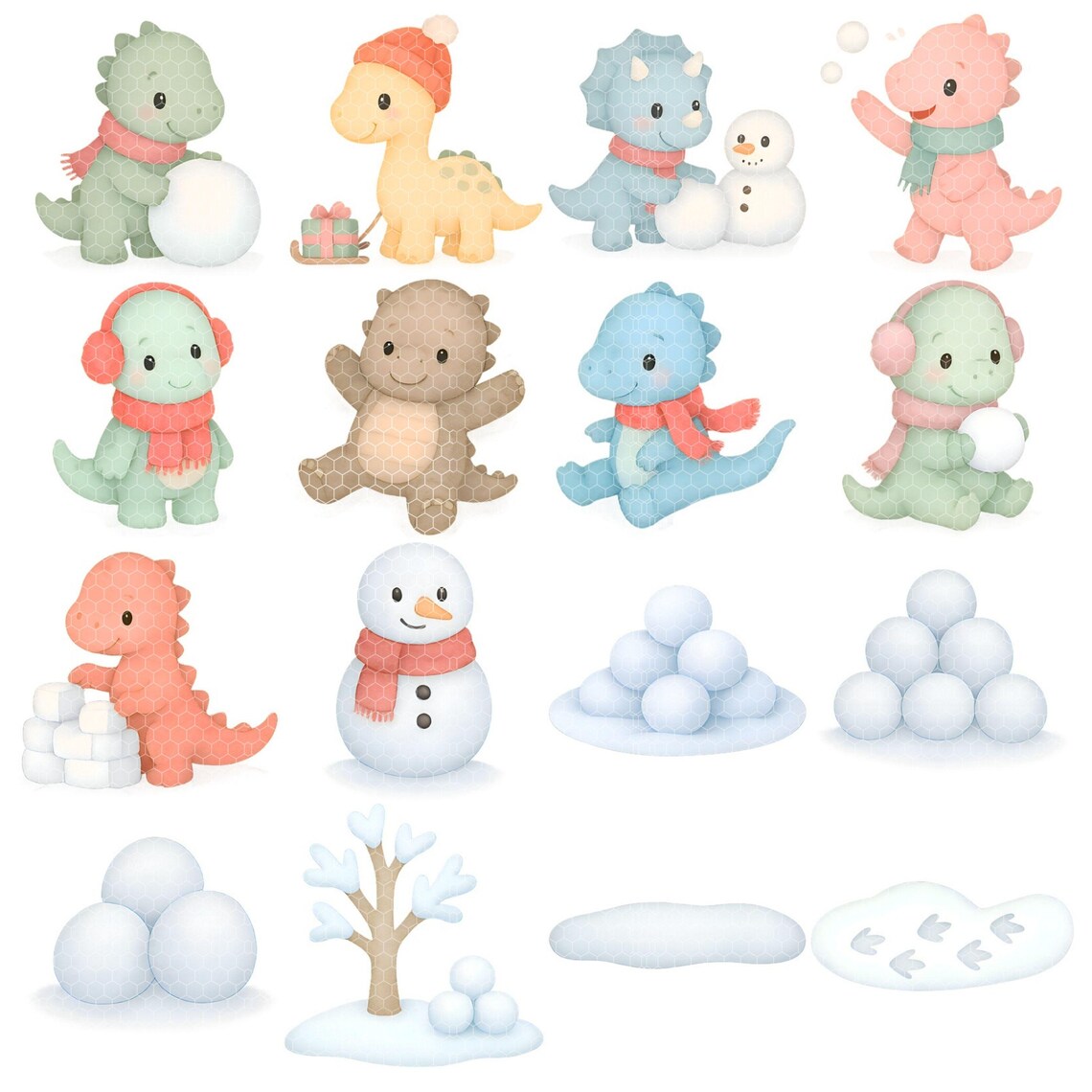 Baby Dinosaur Winter Clipart Transparent PNG | Watercolor Dino With ...