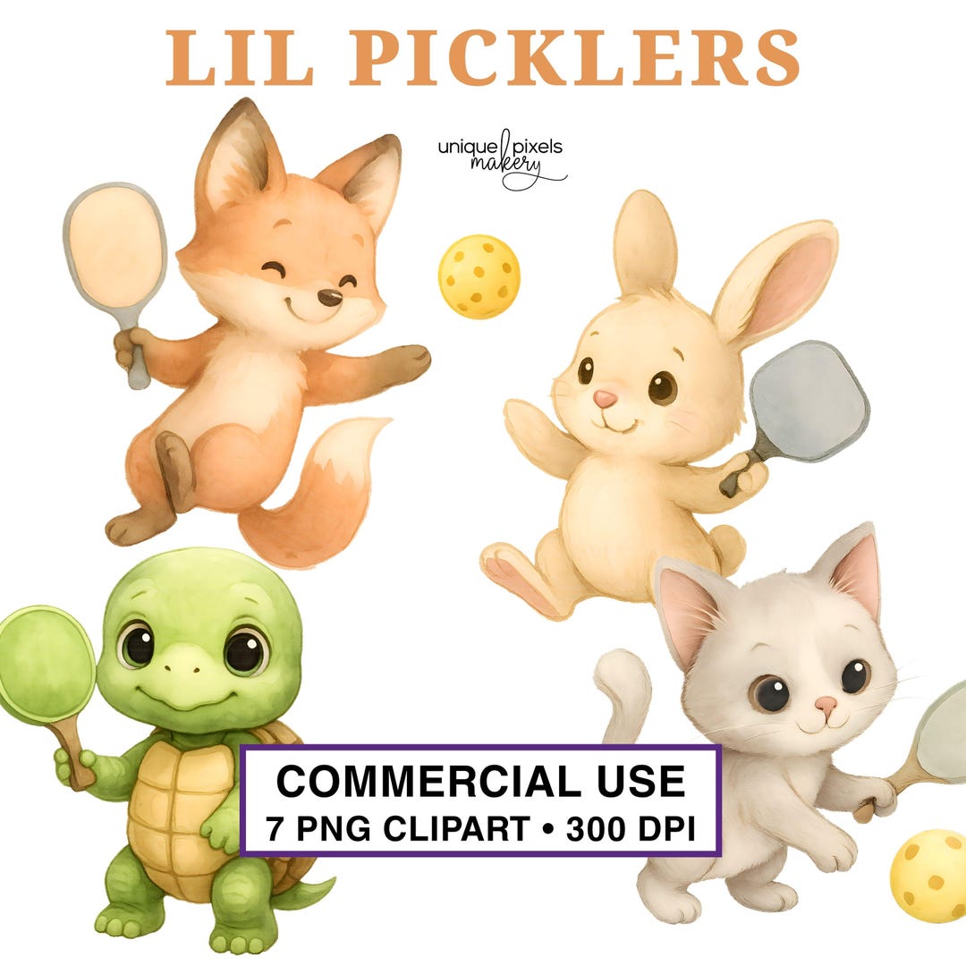 Pickleball Animal Clipart PNG Bundle | Printable Party Invitations ...