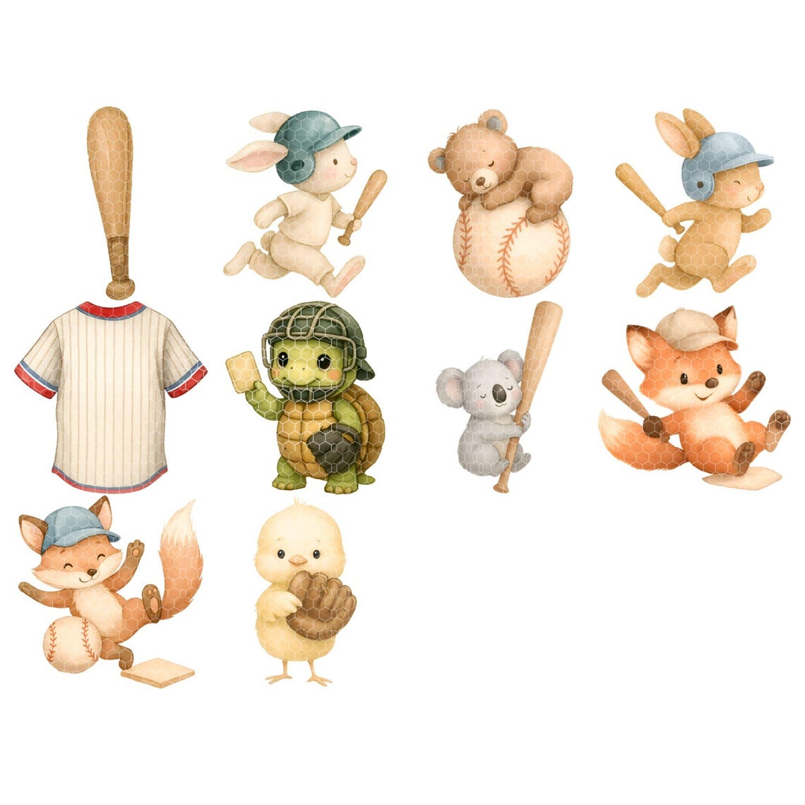 Baseball Animals Clipart PNG | Watercolor Sports Animals With Baseballs ...