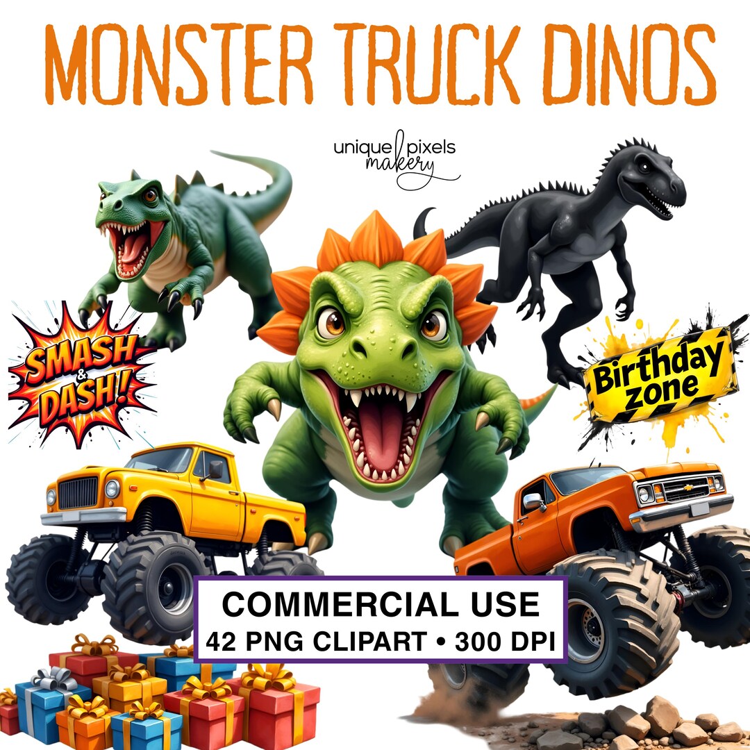 Monster Truck Dinosaur Party PNG Clipart | Commercial Use Digital ...