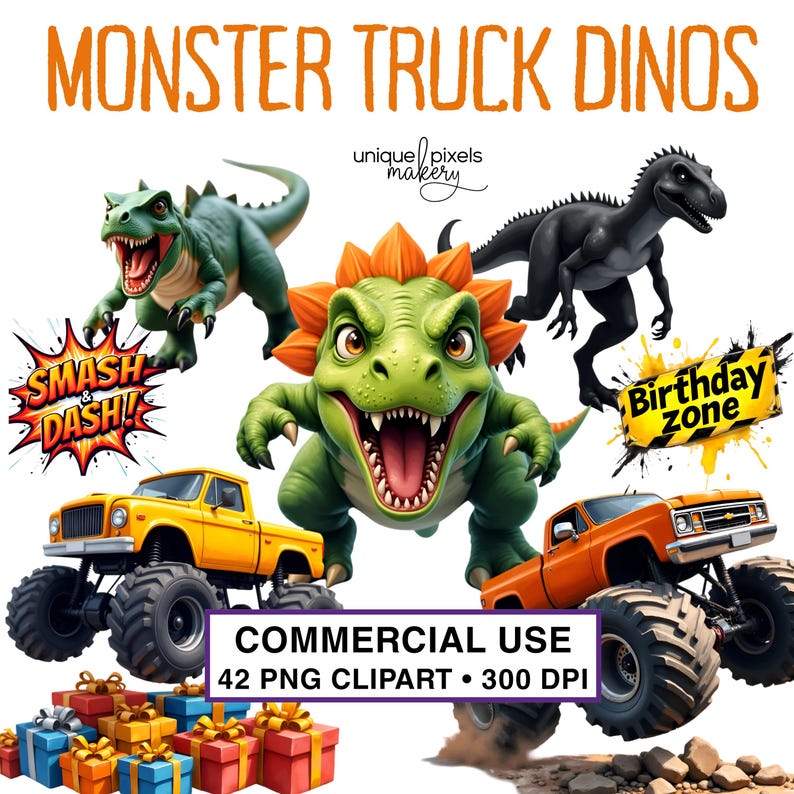 Monster Truck Dinosaur Party PNG Clipart | Commercial Use Digital ...