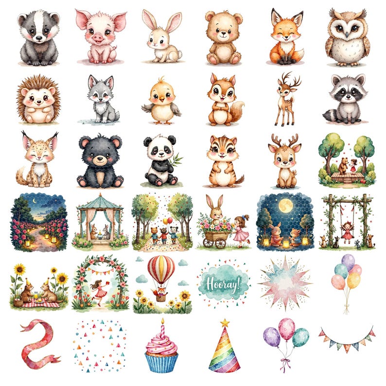 Woodland Party Bundle Animals Clipart Bundle – 152 Pngs | Cute Woodland ...