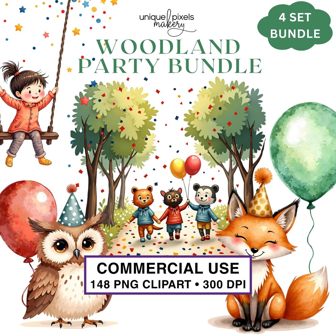 Woodland Party Bundle Animals Clipart Bundle – 152 Pngs | Cute Woodland ...