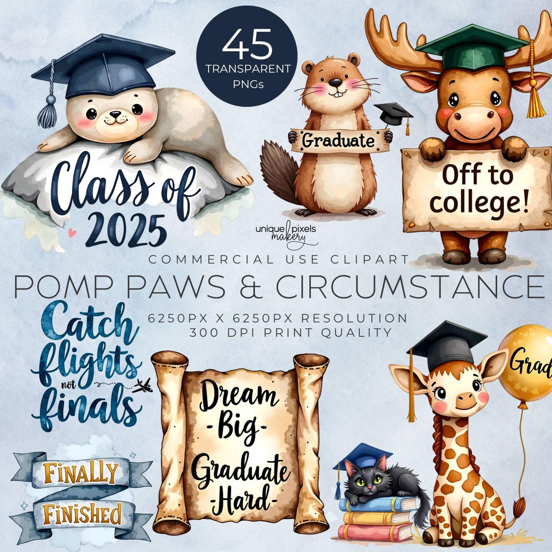 Graduation Animals Clipart – Pomp, Paws, and Circumstance – Watercolor ...