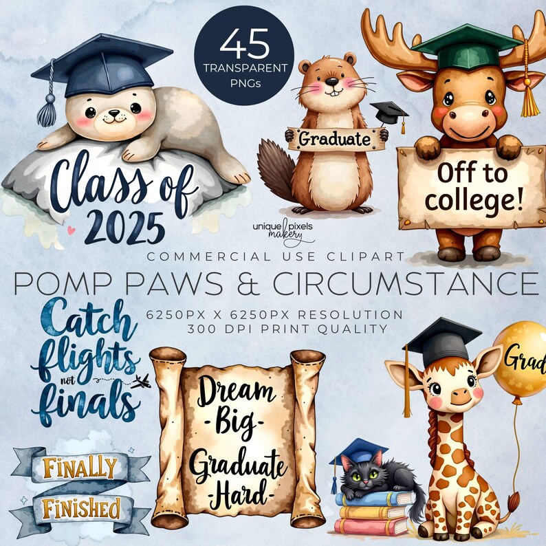 Watercolor Graduation Animals Clipart | Pomp, Paws, and Circumstance ...