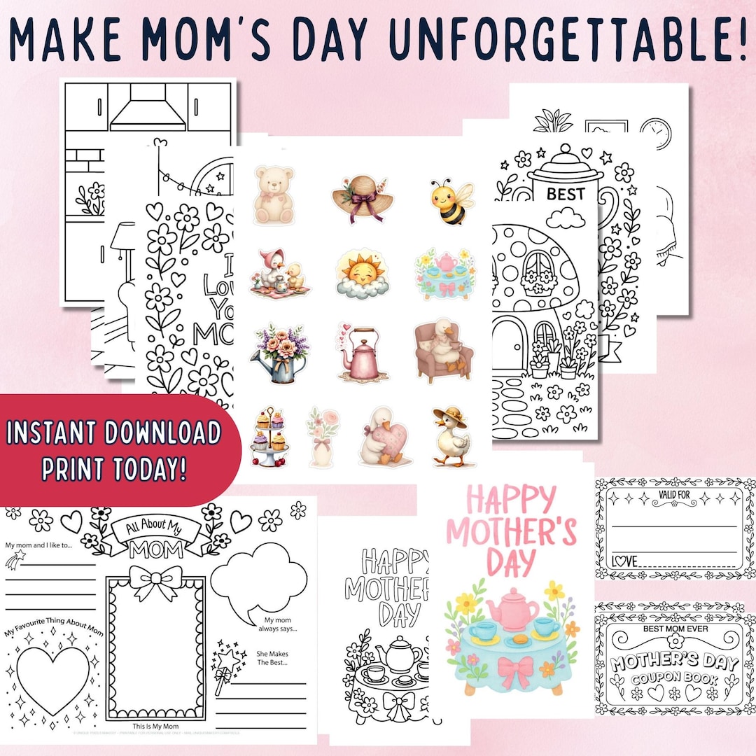 Mother’s Day Kids Activity Kit | Coloring Pages Cards Coupon Book ...