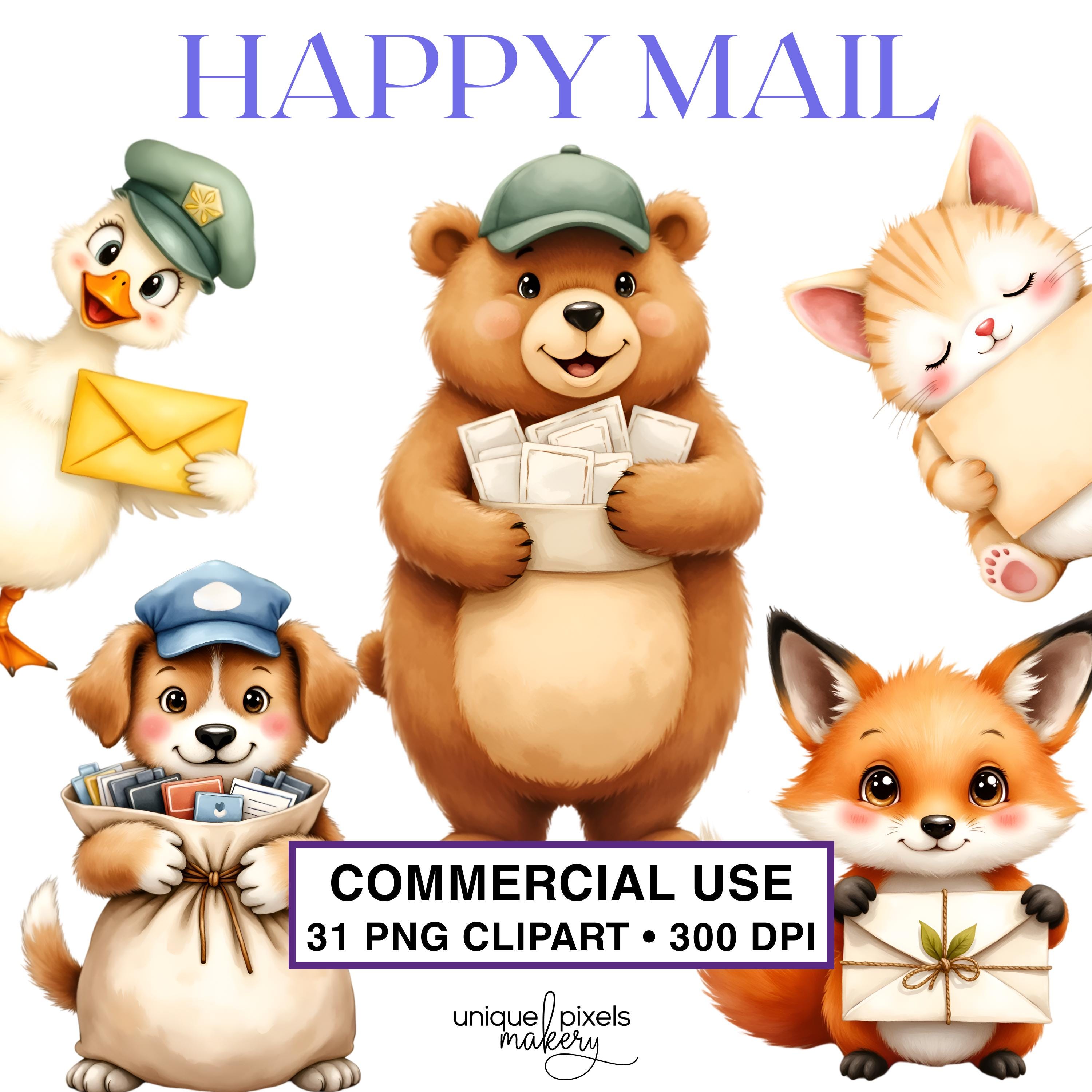 Happy Mail Animals Clipart Watercolor PNG | Woodland Animals With ...